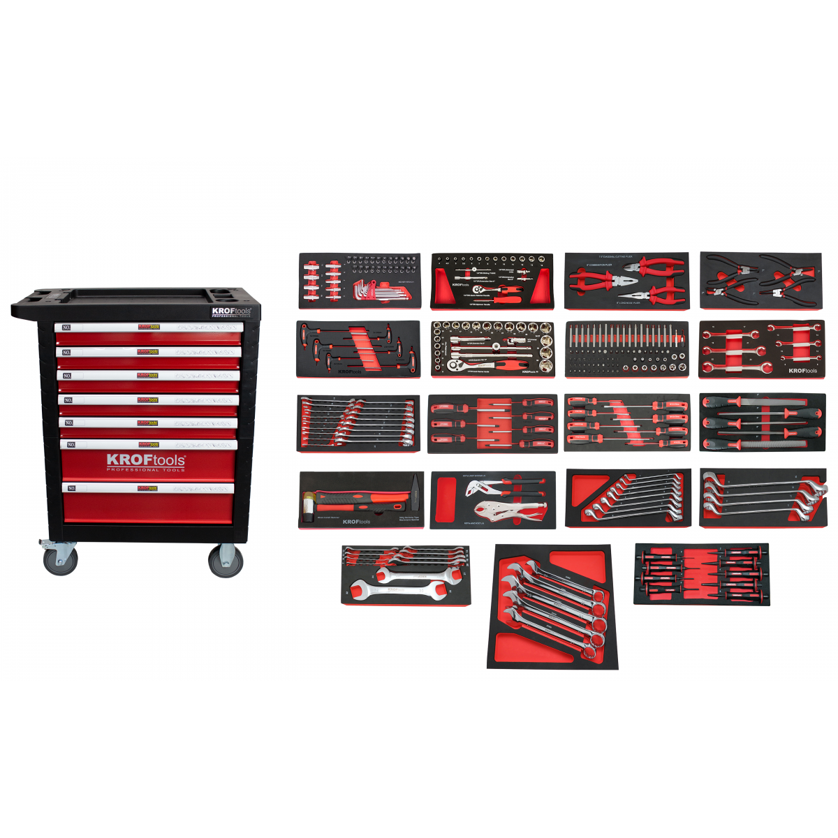 RED TOOL CABINET 7 DRAWERS 267PCS - 8502VER - KROFTOOLS
