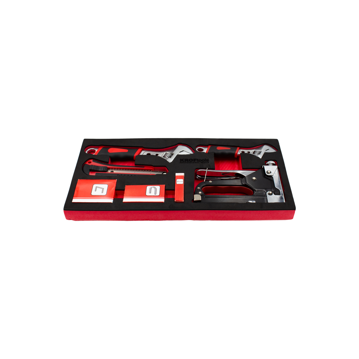 ADJUSTABLE WRENCH, STAPLER GUN, KNIFE MODULE 7PCS - 8571 - KROFTOOLS